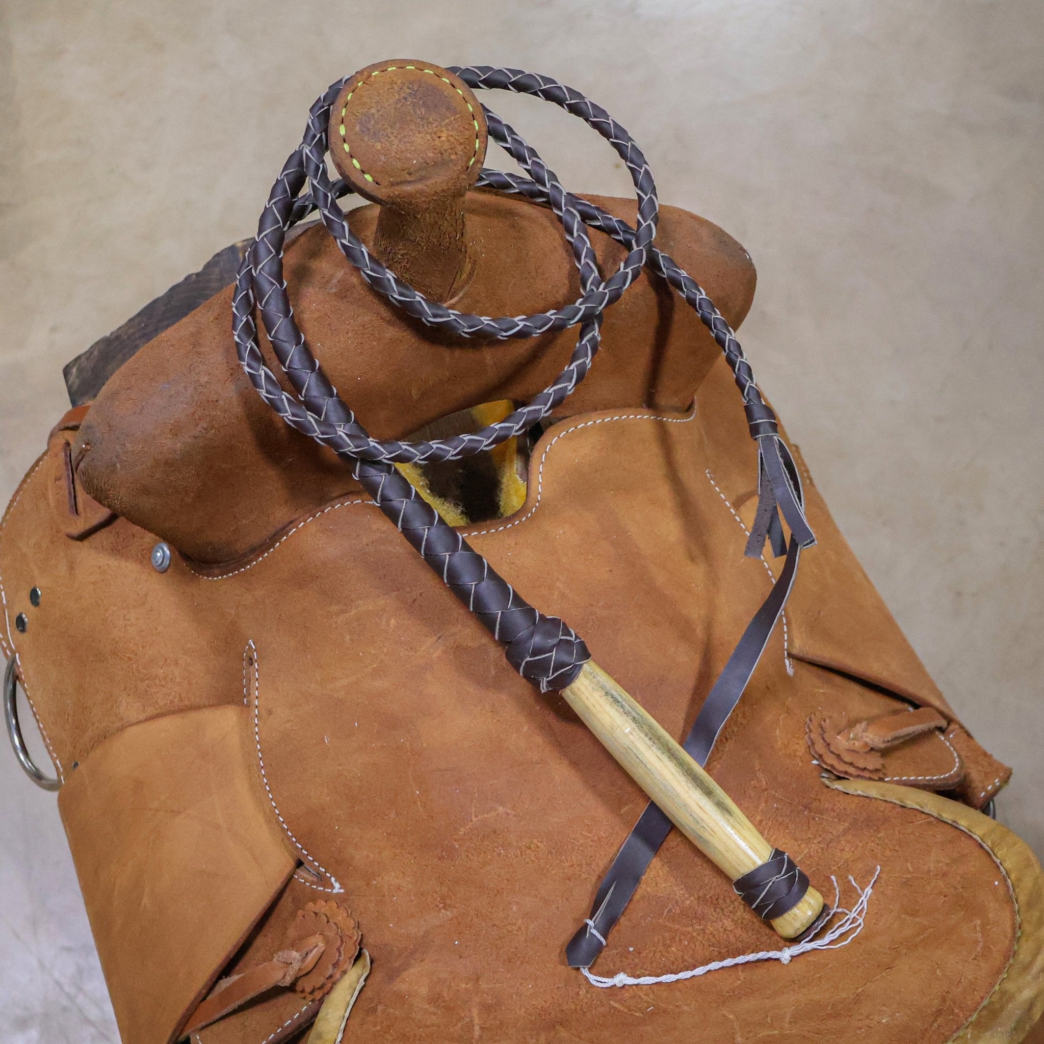 10 FT Brown Braided Leather Bull whip - M-Royal Saddles