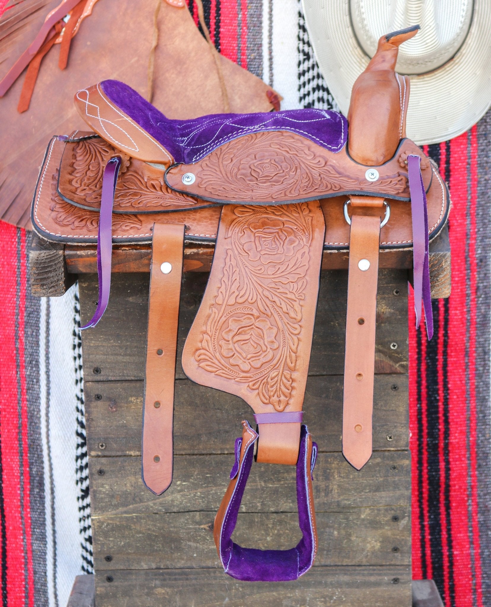 10" Purple Leather Kids Pony Western Children Saddle - M-Royal Saddles