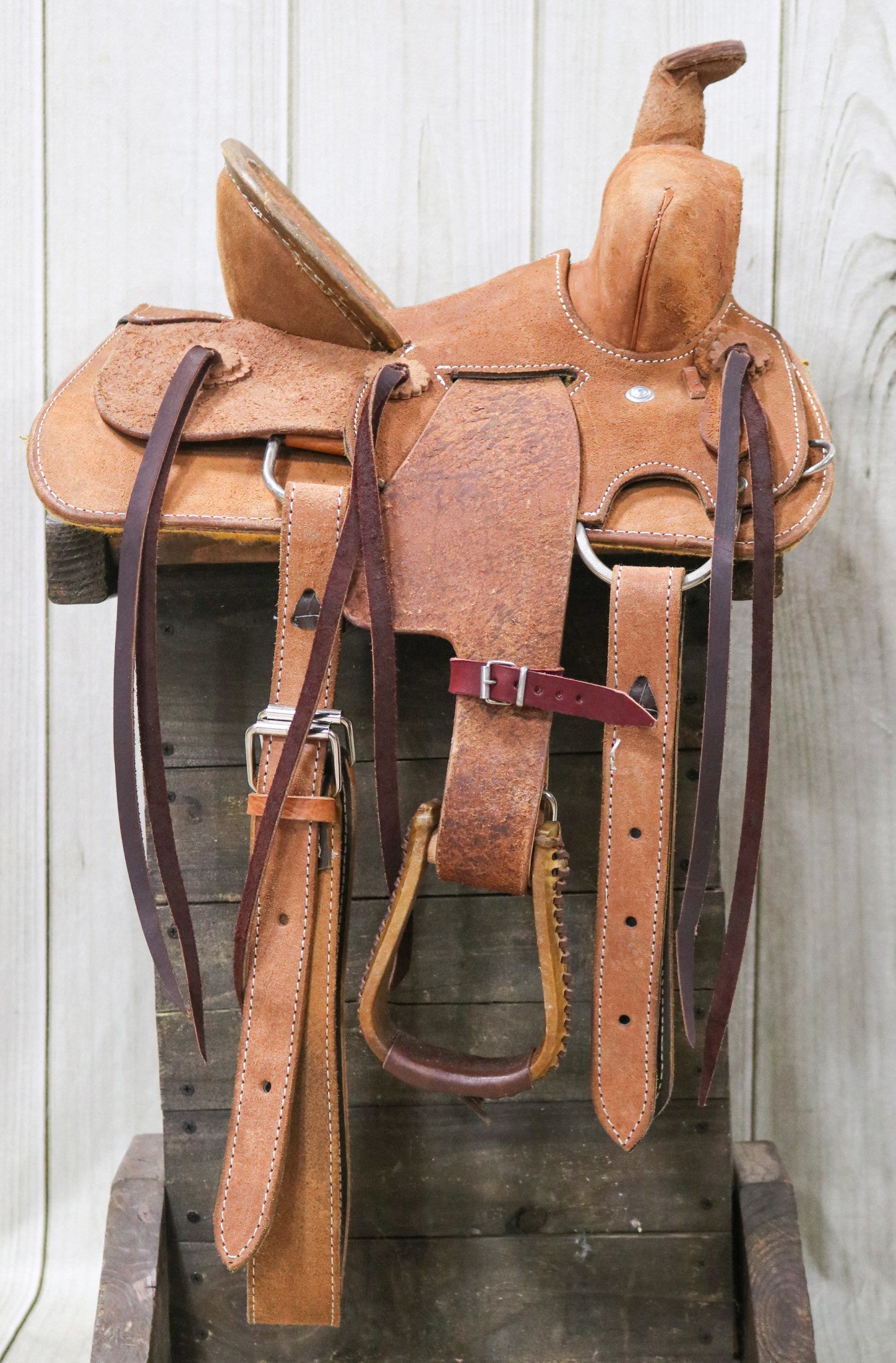 13" High Back Roughout Leather Youth Western Saddle - M-Royal Saddles