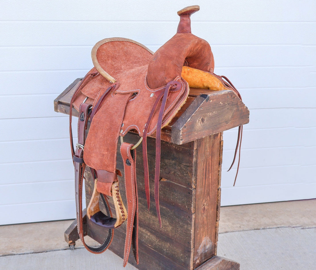 13" Youth Round High Back Roughout Leather Western Saddle - M-Royal Saddles