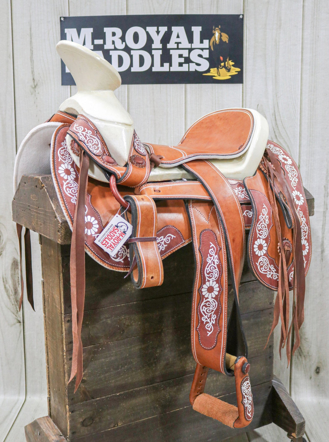 15" Charro Mexican Saddle Silla Montar Pintada Flor - M-Royal Saddles