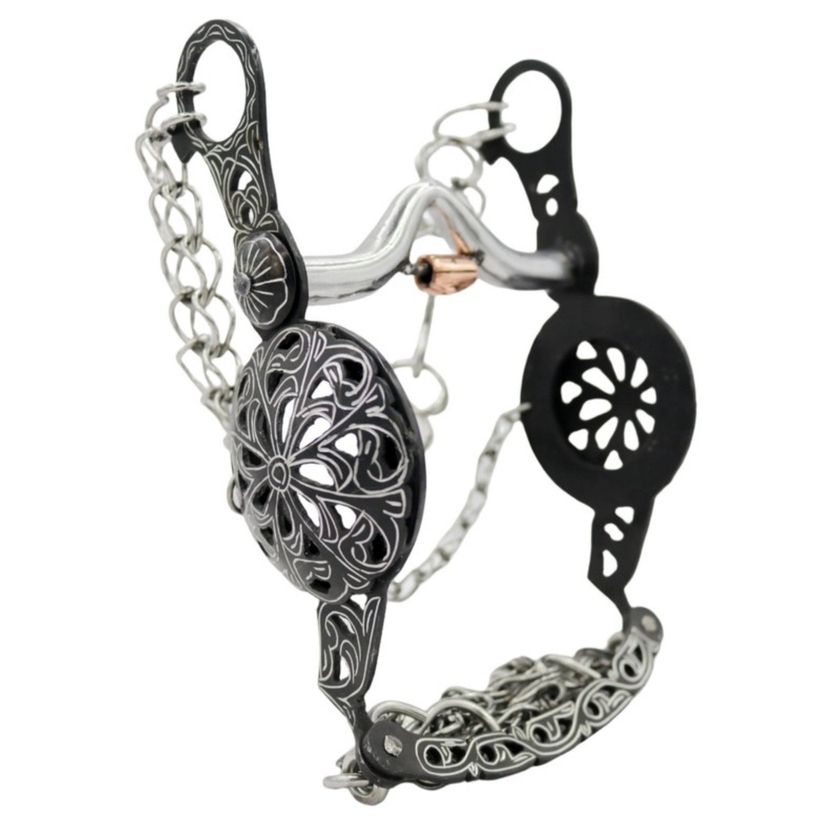 4 7/8" Black Bit Caballo Charro Floral Design Bit Freno - M-Royal Saddles