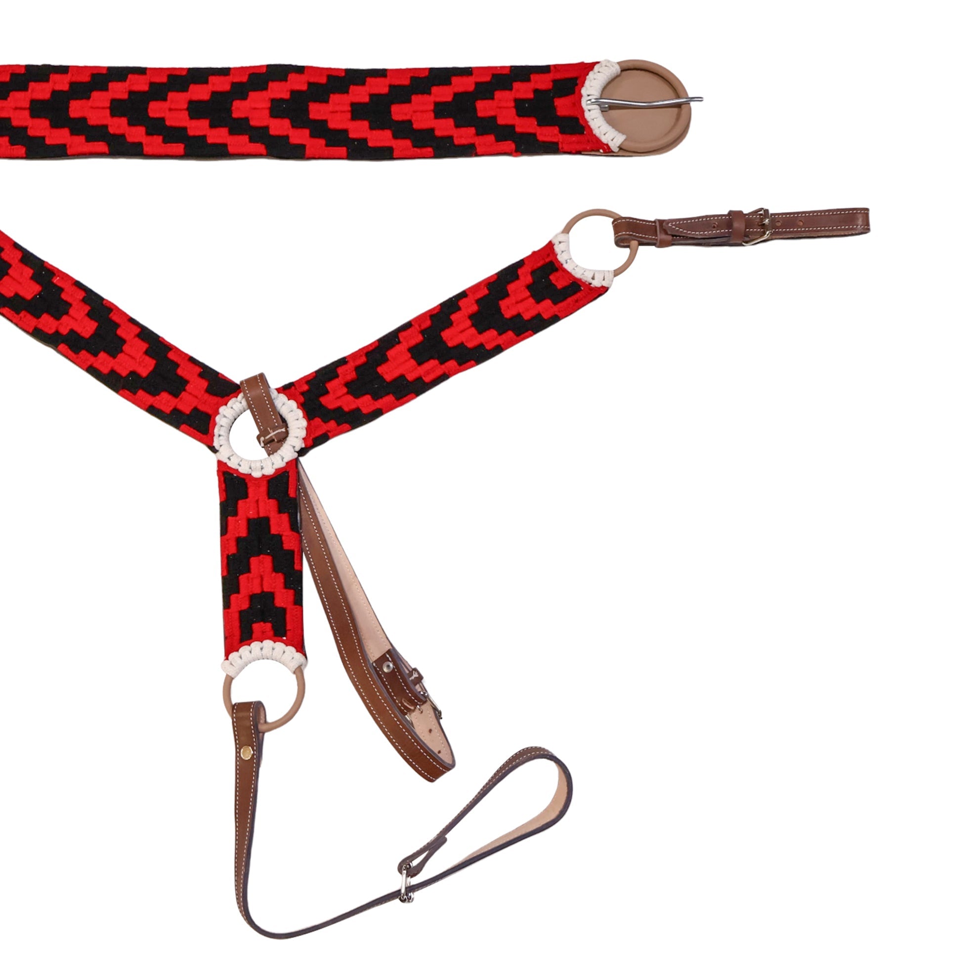 Charro Red Black Pechera Tack Saddle 35.5" Cincho Set - M-Royal Saddles