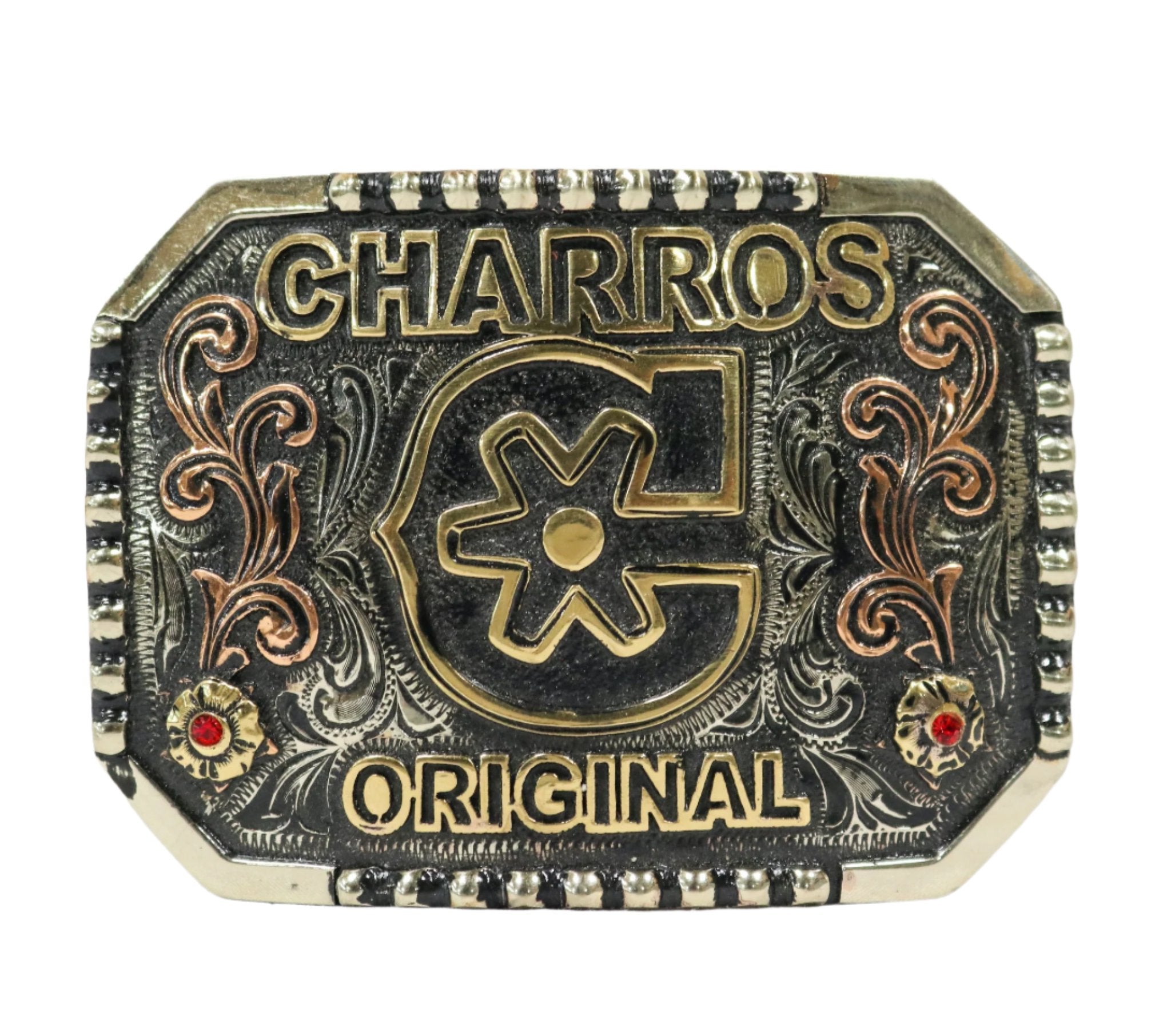 Floral Charros Original Custom Hebilla Buckle (4" x 3") - M-Royal Saddles