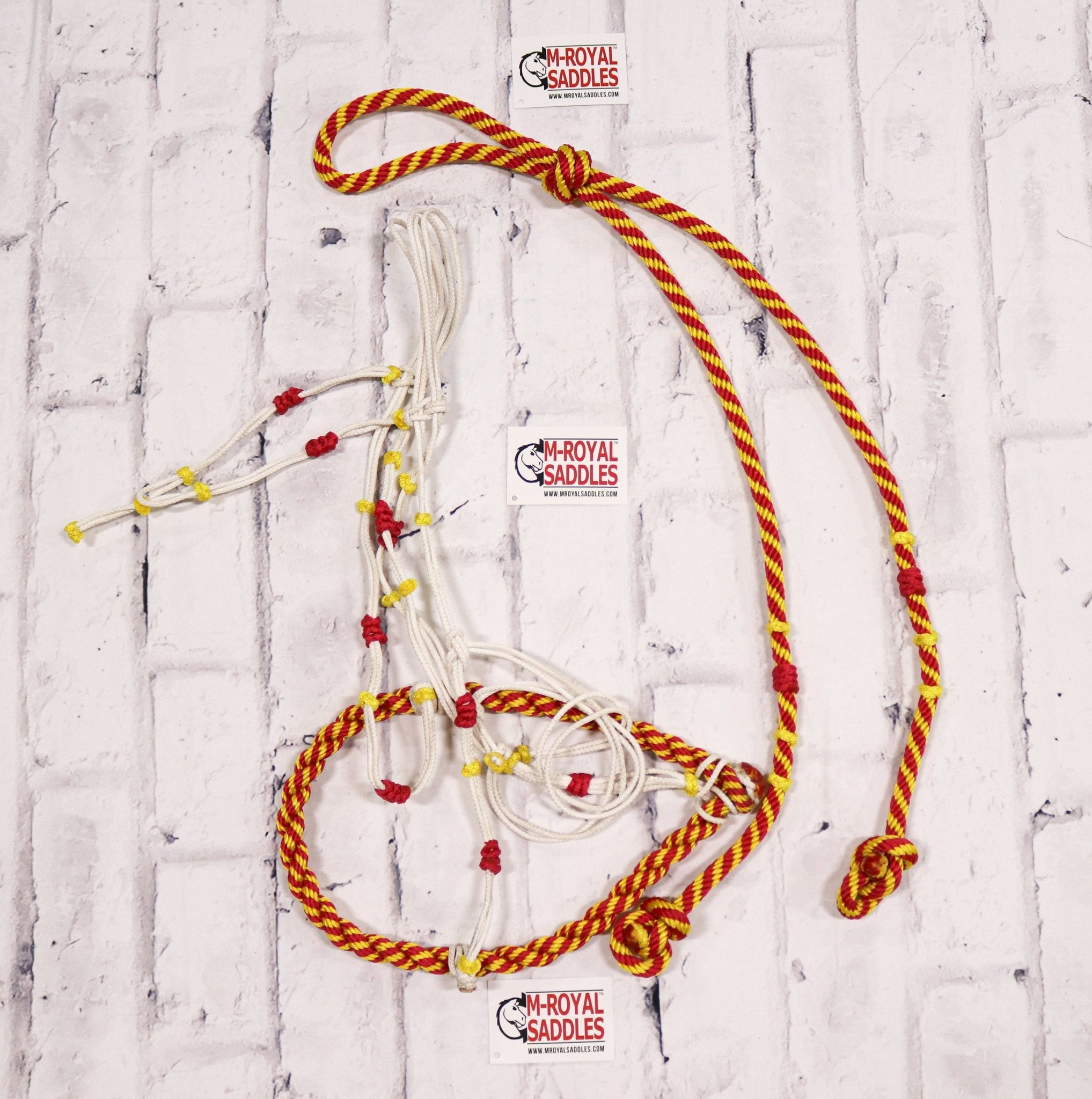 Rojo Yellow Charro Cabresto Bosalillo Bosal Reins Set - M-Royal Saddles